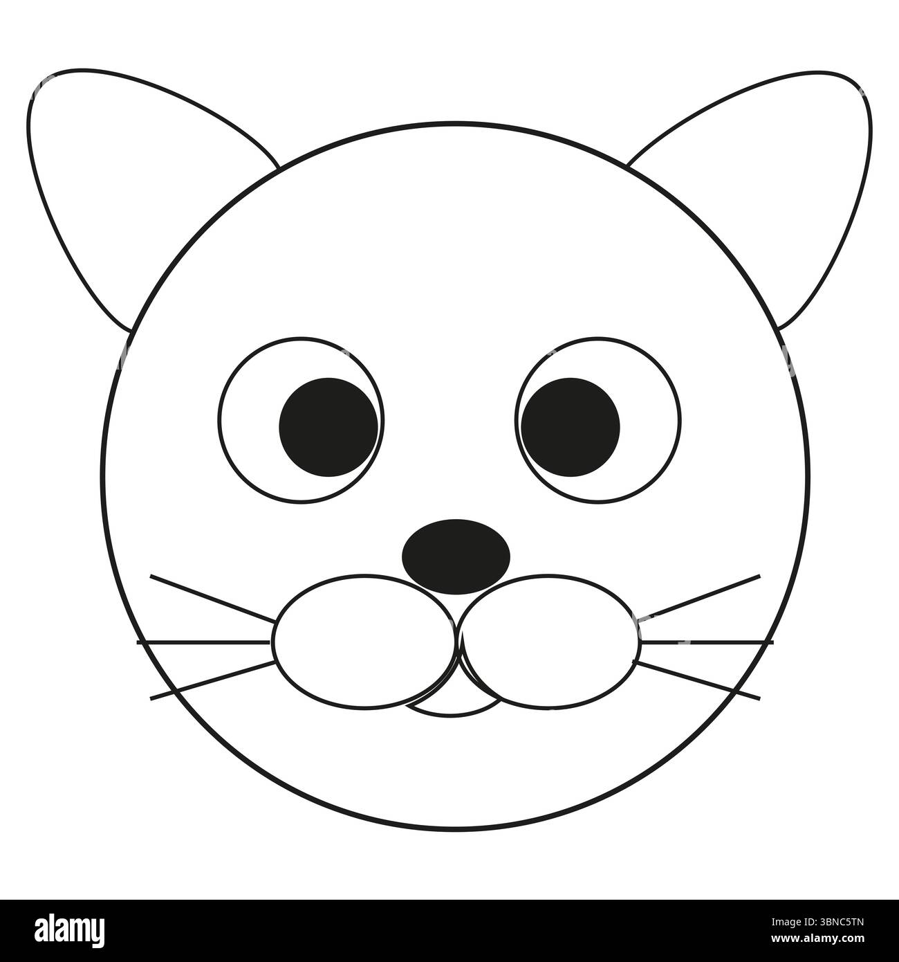 Cat face outline. Cartoon animal shape. Whiskers and eyes. Vector black ...