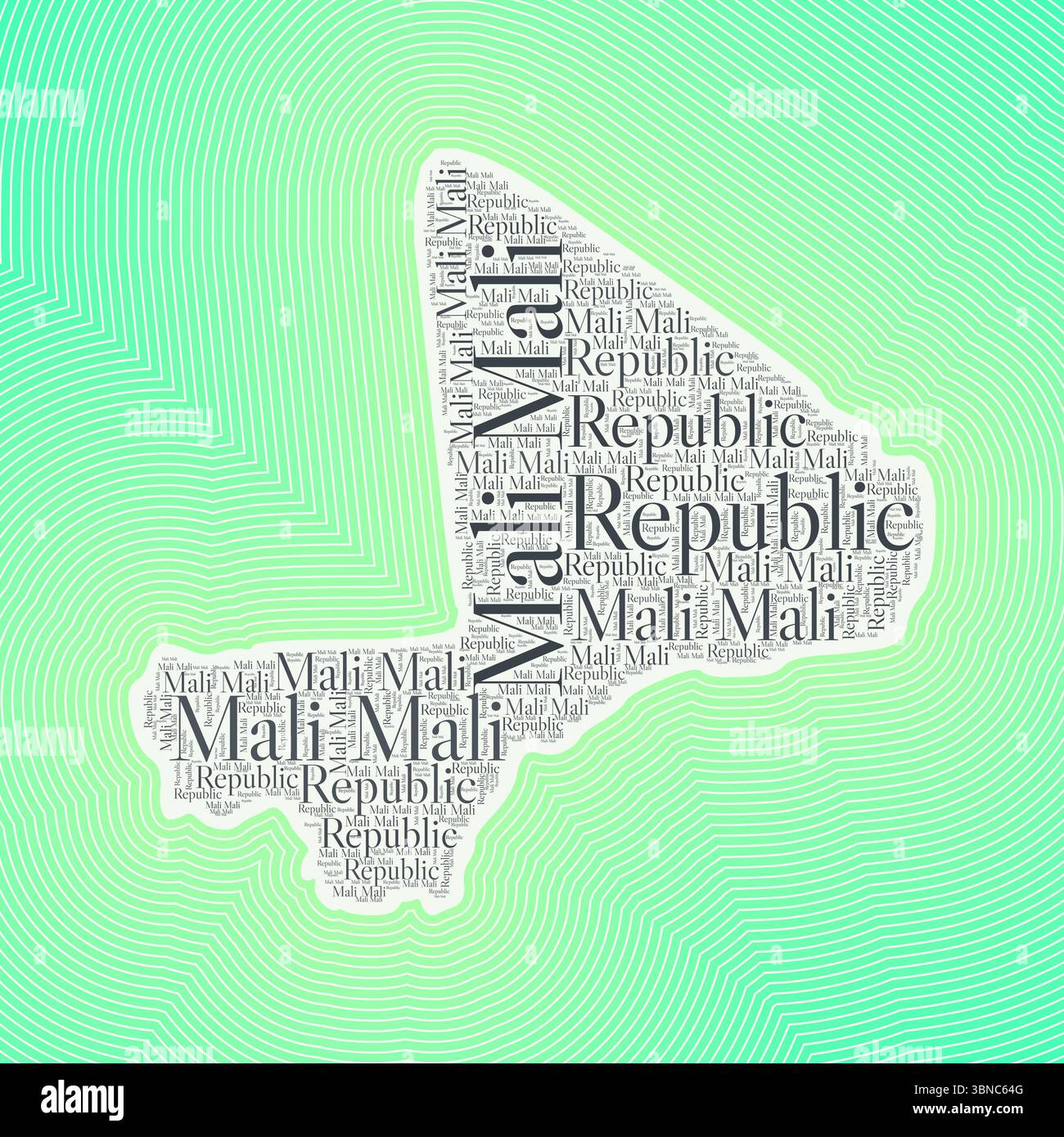 Mali shape formed by country name in multiple languages. Mali border on ...