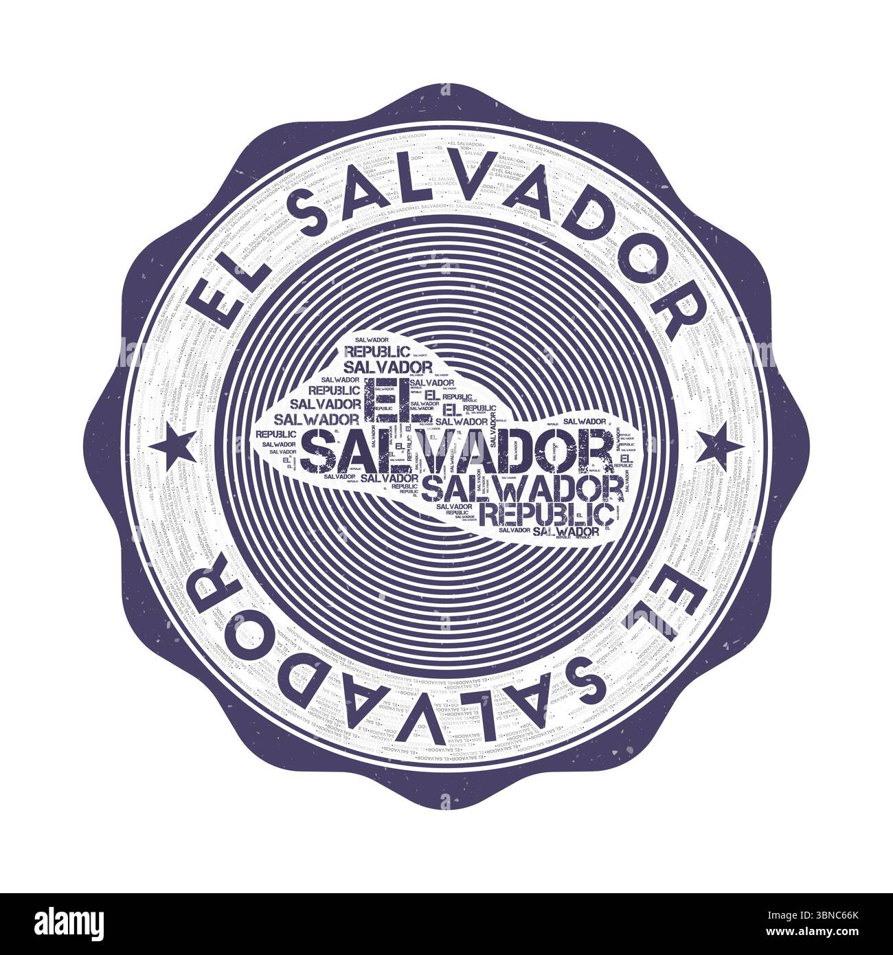 El Salvador seal. Country round logo with the shape of El Salvador and ...