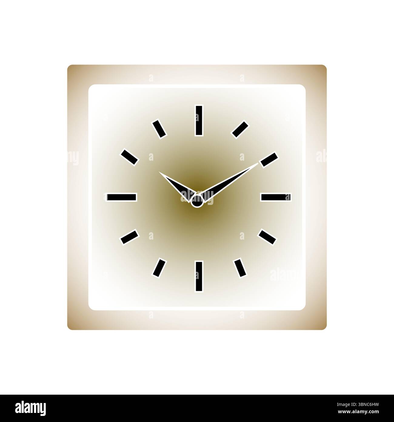 Square clock face. Time display element. Boxed hour symbol. Metallic ...