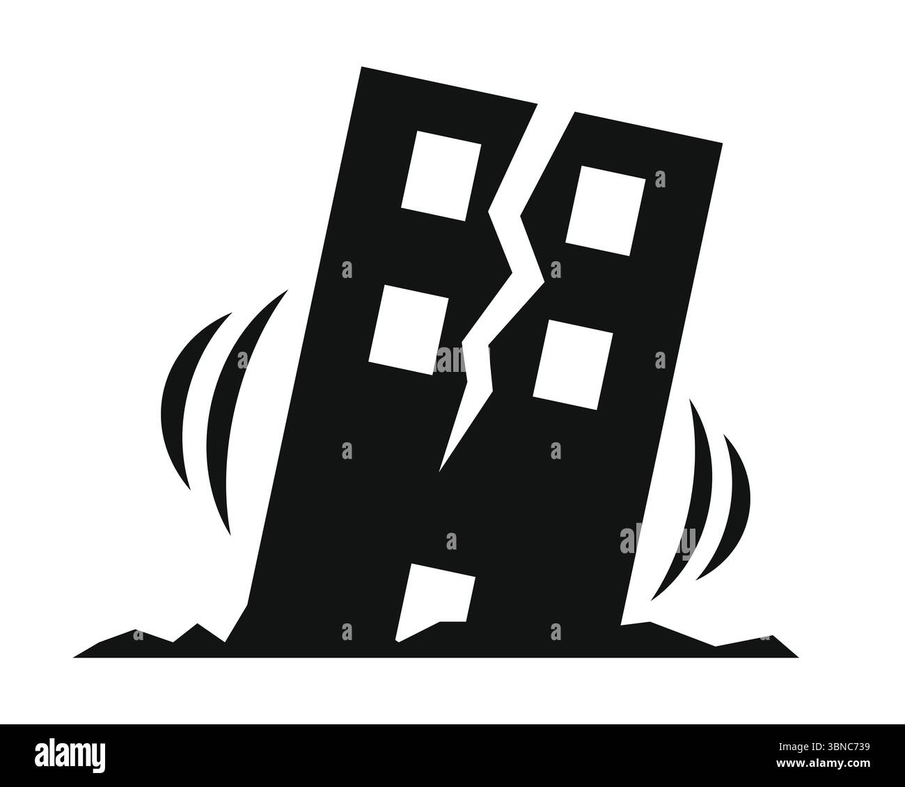 Earthquake Damage Icon with Cracked Building and Shaking Effects Stock ...