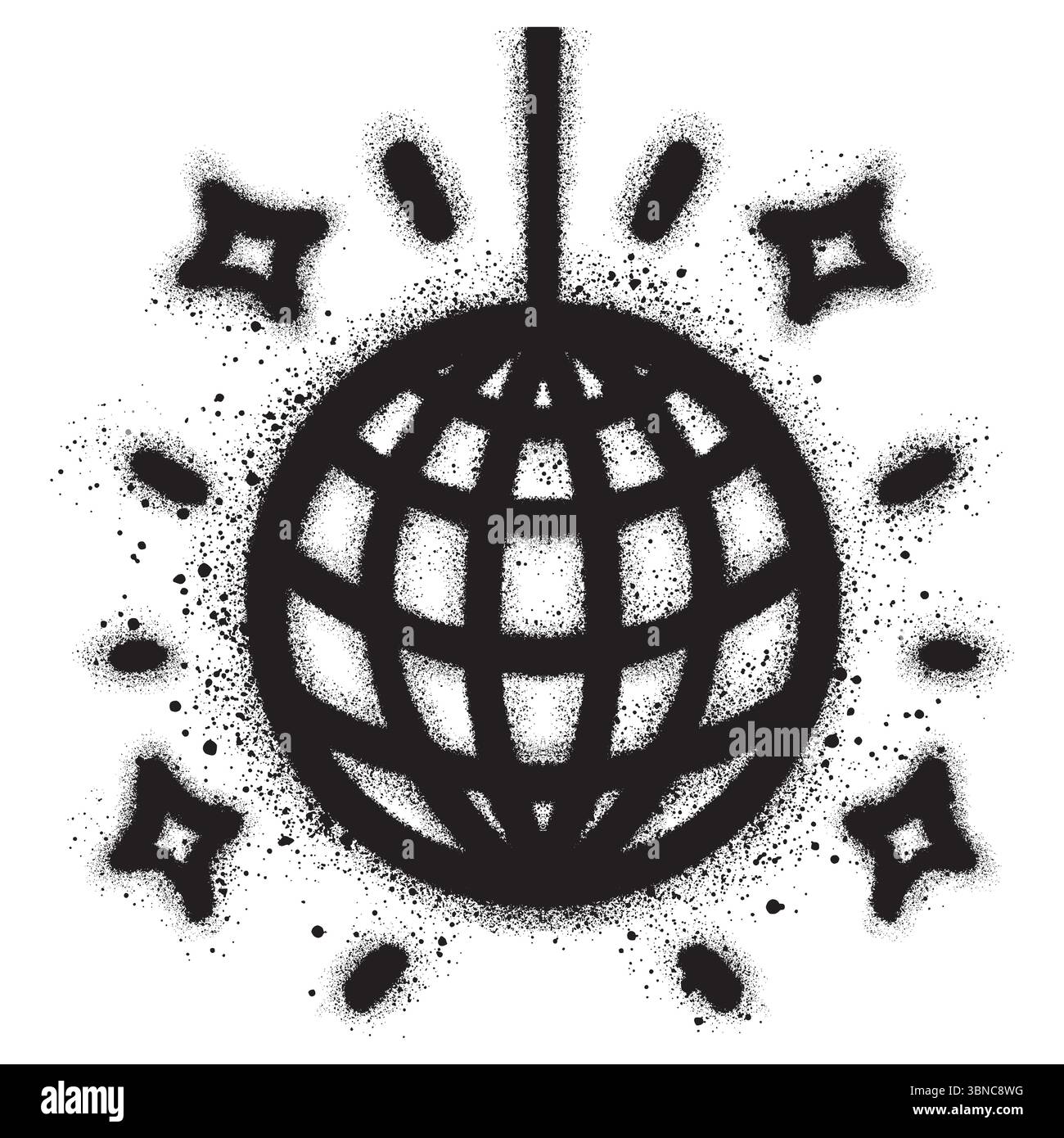 Shiny disco ball with graffiti style with black spray paint. Music ...