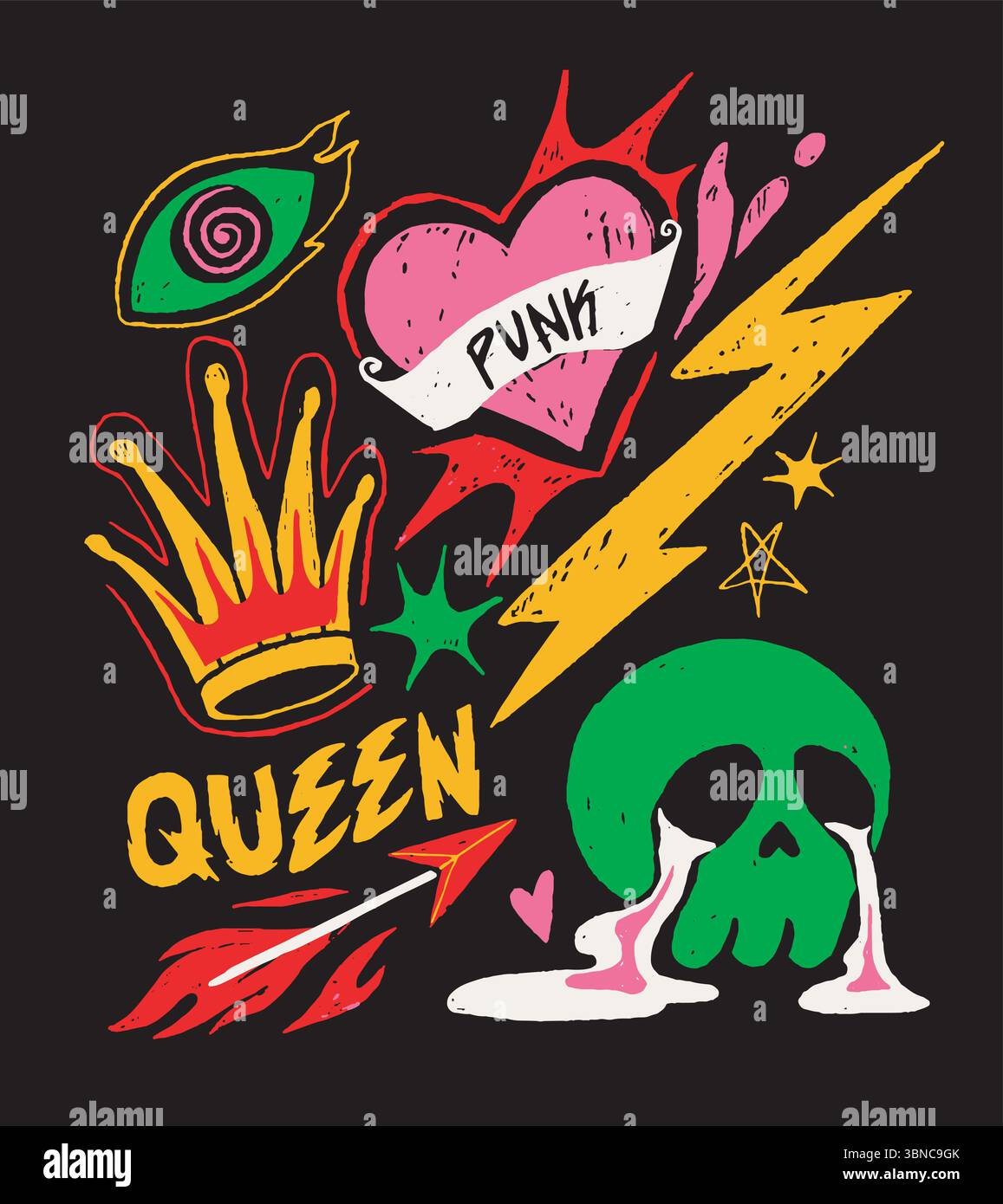 Punk tattoo style doodle collection. Vector illustration Stock Vector ...