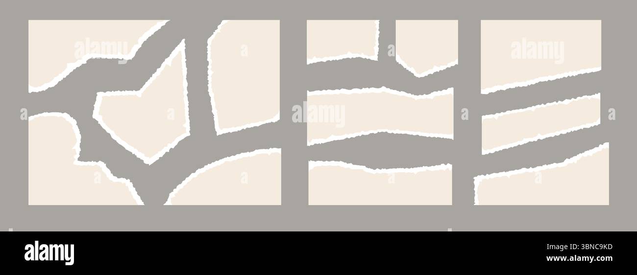 Light beige torn paper pieces set. Ripped paper sheet strips collection ...