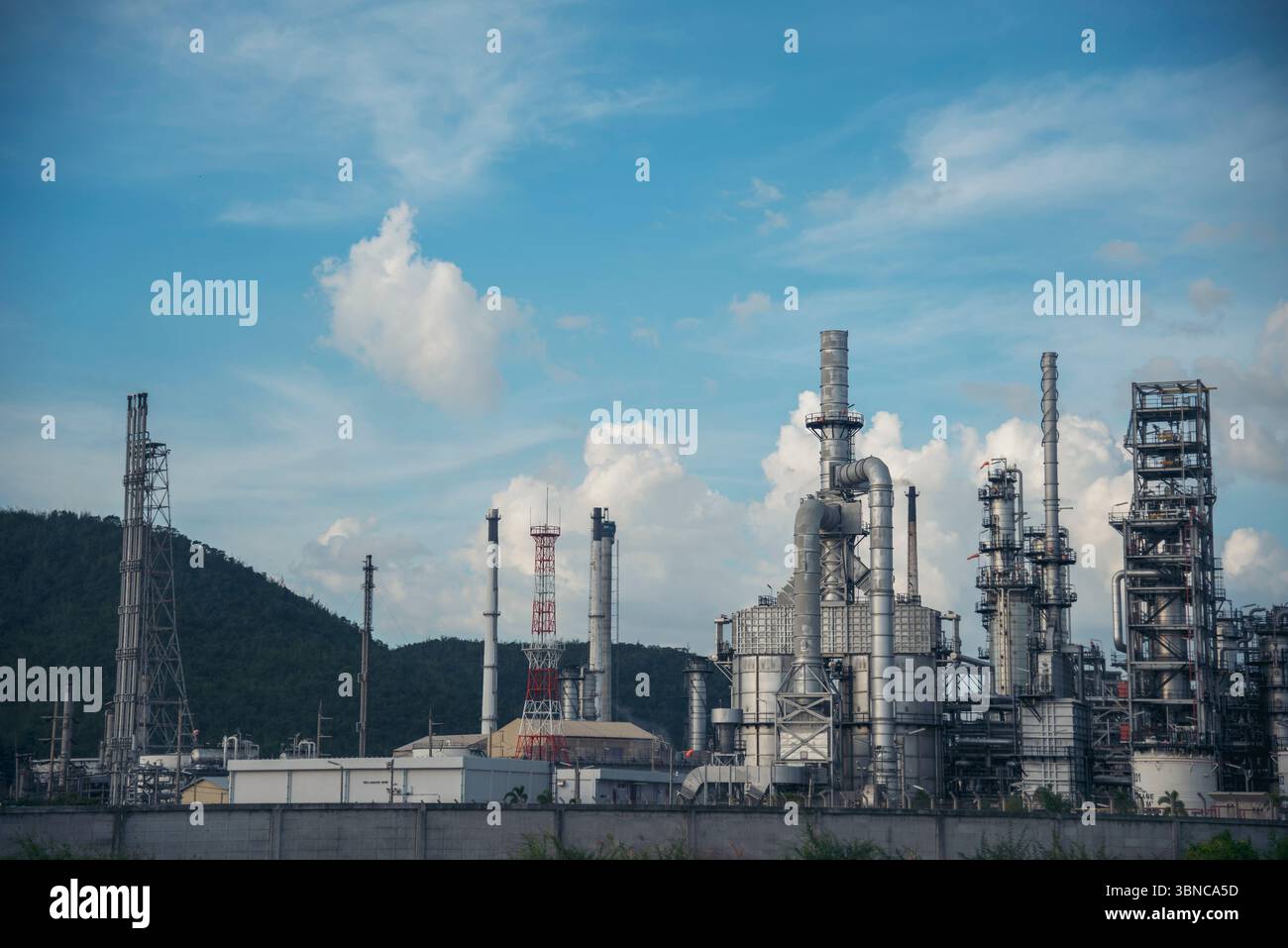 Oil refinery gas petrol plant industry with crude tank, gasoline supply ...
