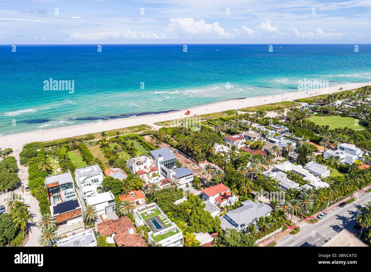 Miami Beach Florida North Beach,aerial overhead view from above looking ...