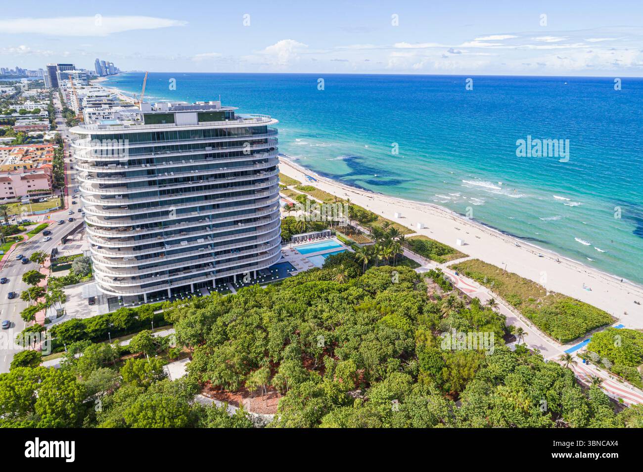 Miami Beach Florida North Beach,aerial overhead view from above looking ...