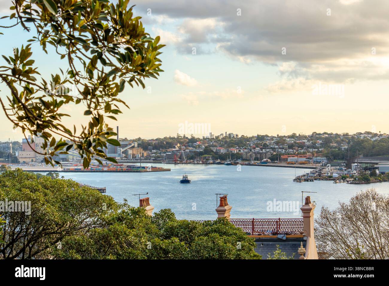 A solitary harbour tugboat sits near Jones Bay on the western side of ...