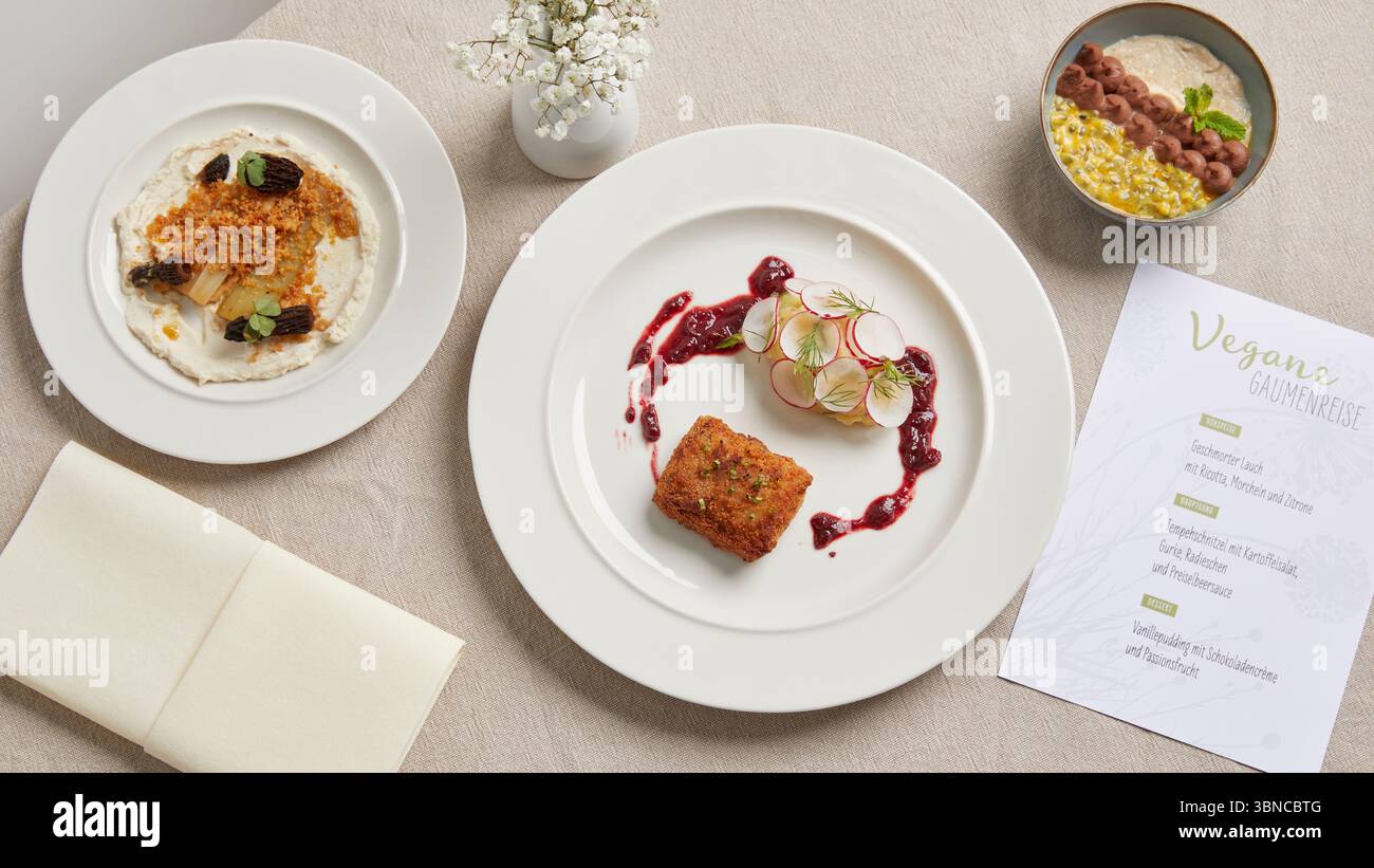 Full vegan menu with appetizer, main course and dessert – a balanced ...