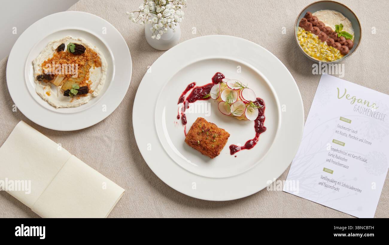 Full vegan menu with appetizer, main course and dessert – a balanced ...