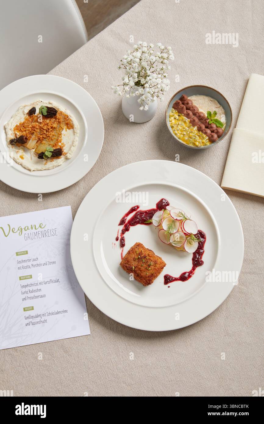 Full vegan menu with appetizer, main course and dessert – a balanced ...