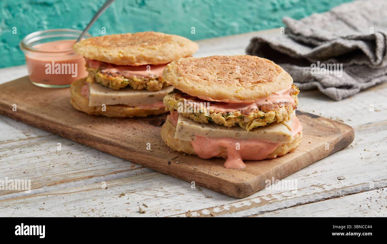 Burger-style English muffin with savory fillings – a plant-based ...