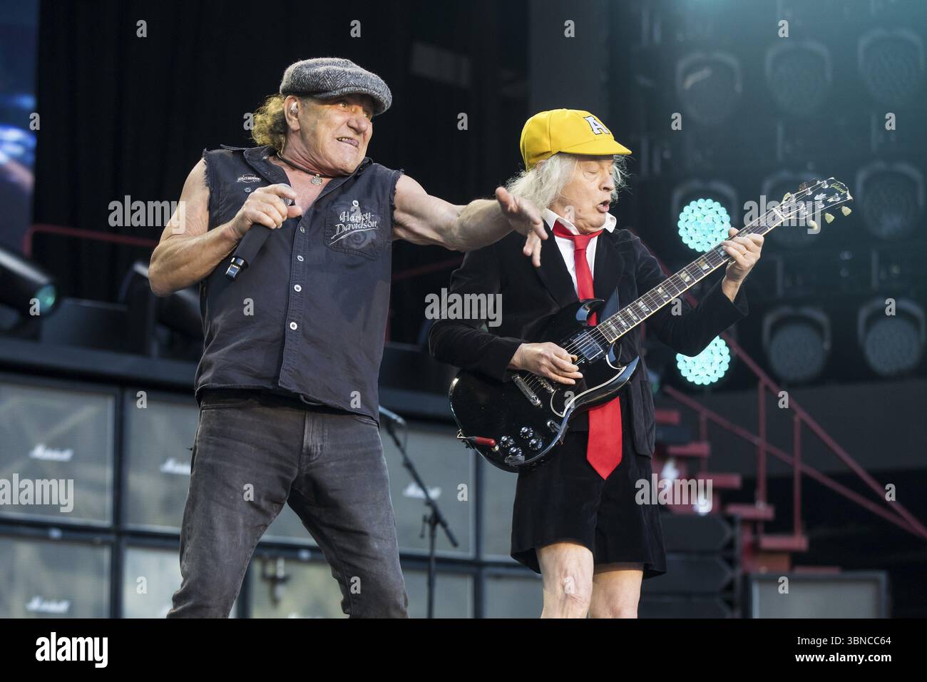 Brian Johnson (singer) and Angus Young (lead guitarist) from AC/DC live ...