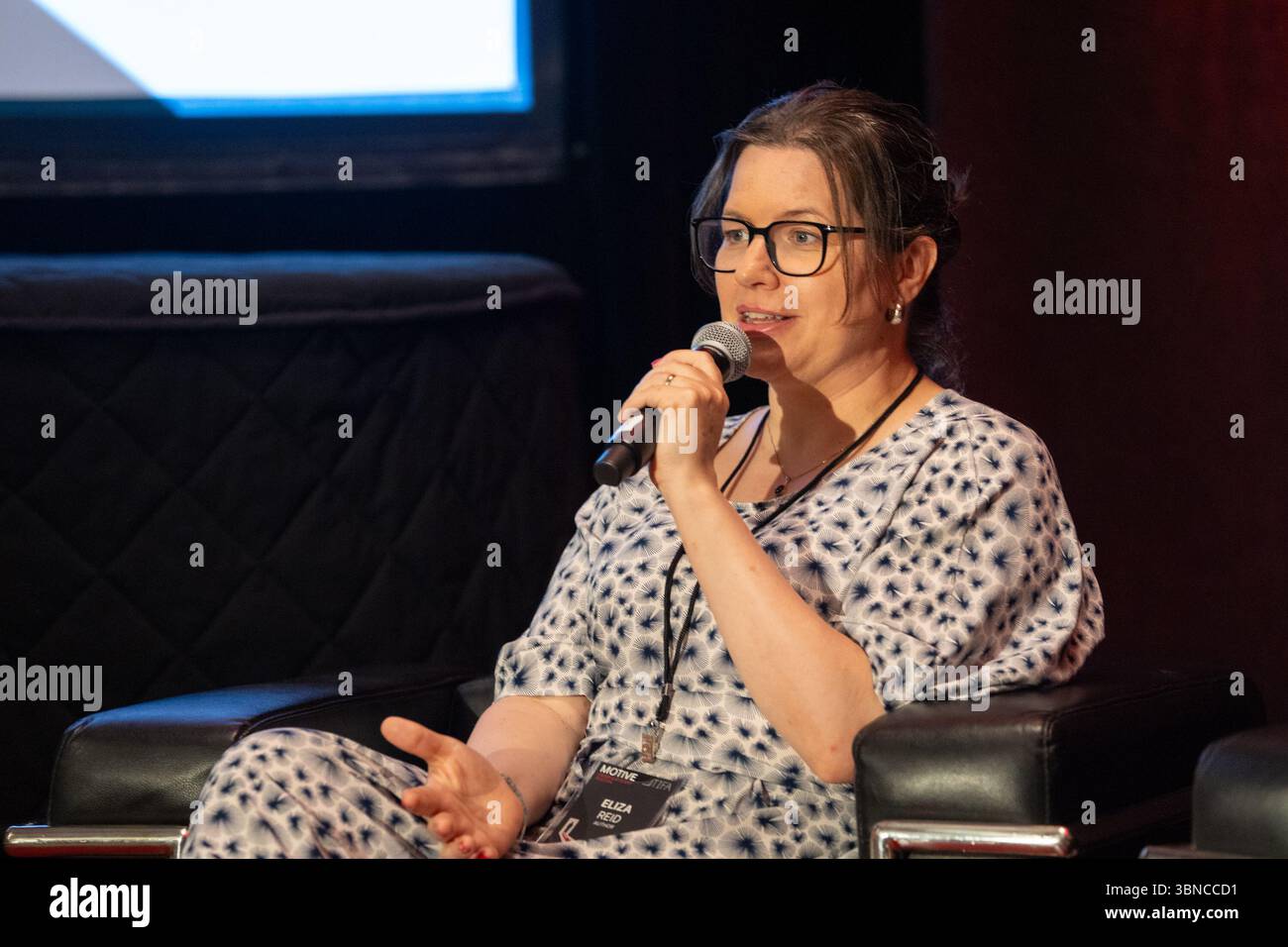 Eliza Reid on stage at Motive Crime and Mystery Festival, a subsidiary ...