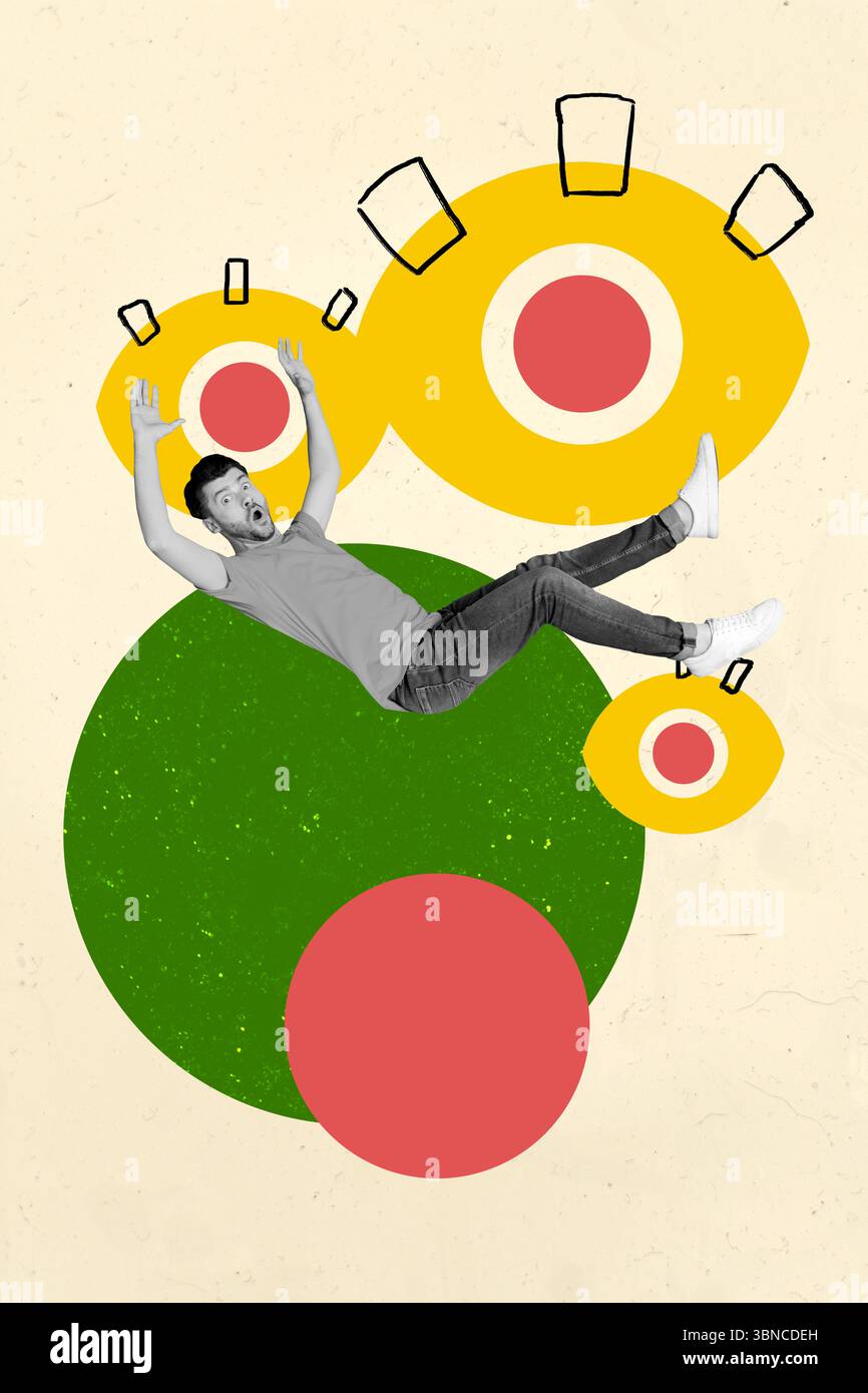 Collage of person standing under symbolic eye representing control ...