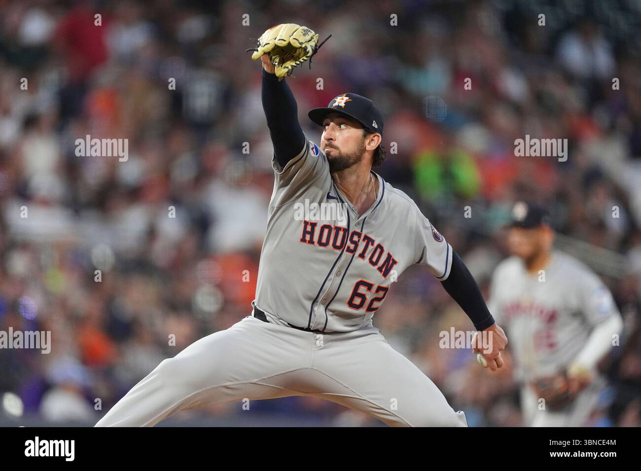 Houston Astros relief pitcher Bennett Sousa works against the Colorado ...