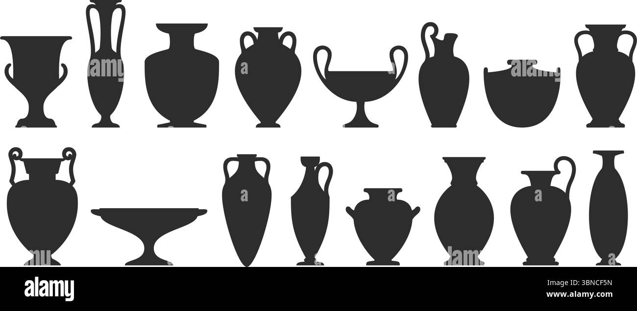 Vase silhouettes set. Different antique ceramic vases and vessels ...