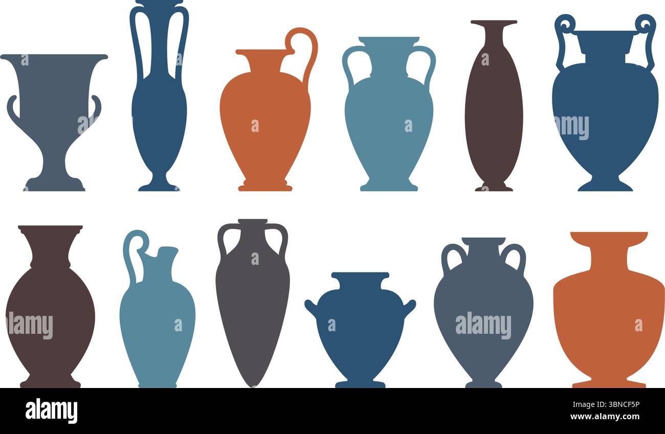 Vase silhouettes set. Different antique ceramic vases and vessels ...
