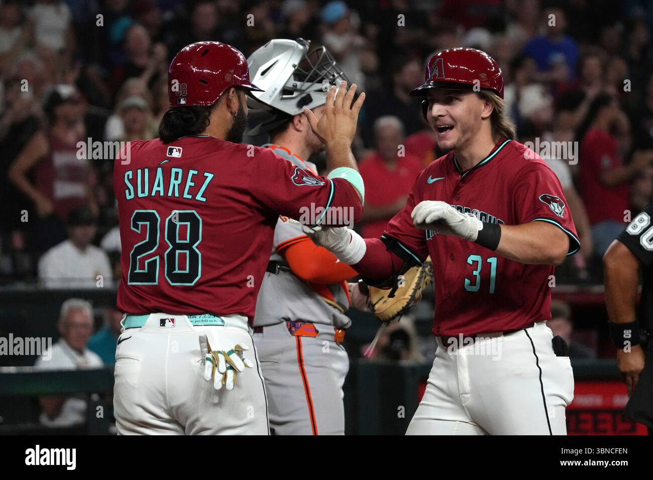 Arizona Diamondbacks' Jake McCarthy celebrates with Eugenio Suarez (28 ...