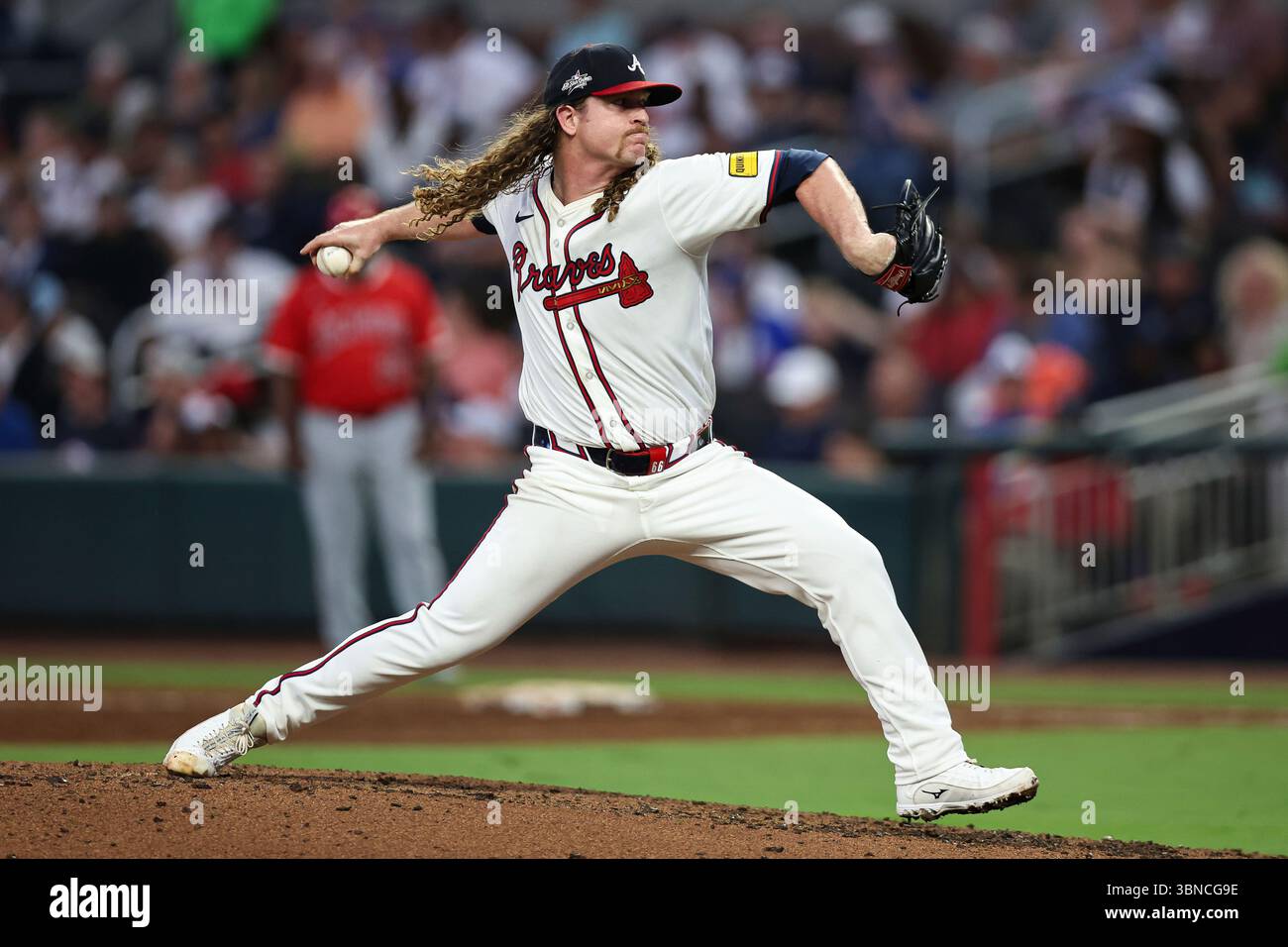 Atlanta Braves pitcher Grant Holmes delivers in the sixth inning of a ...