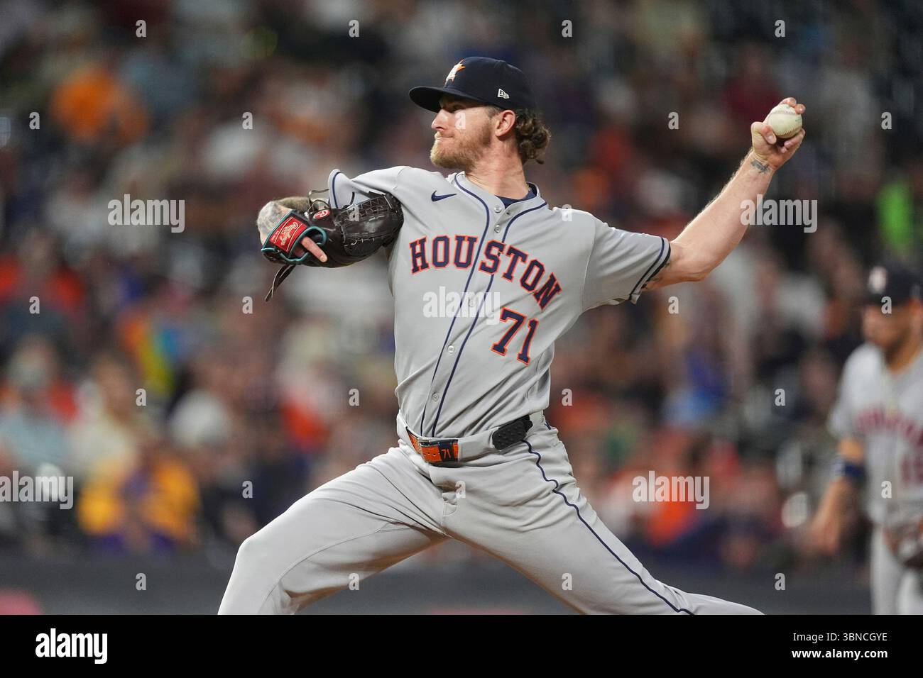 Houston Astros relief pitcher Josh Hader works against the Colorado ...