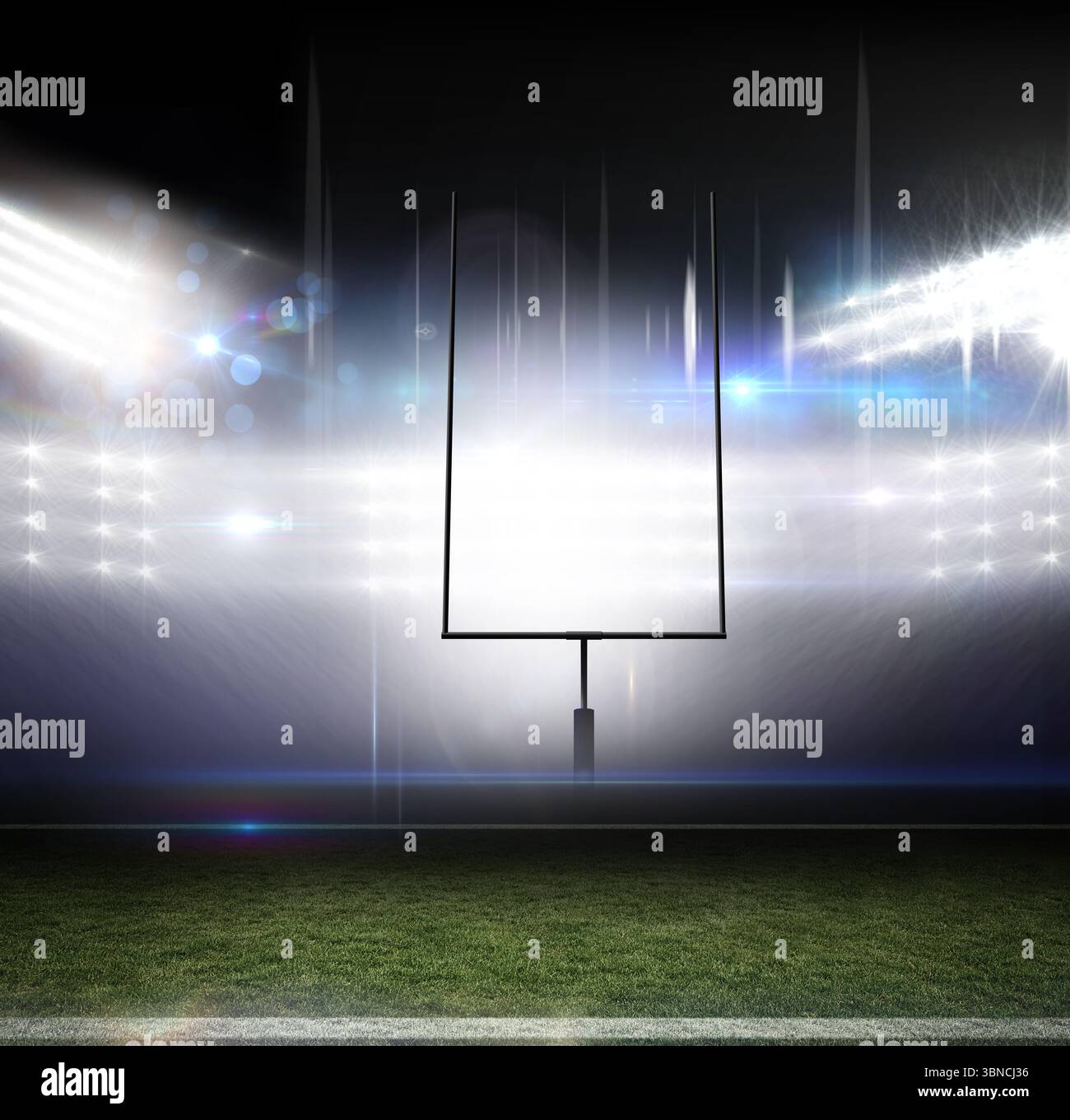 Flat design football goal post is standing on turf with white yard line ...