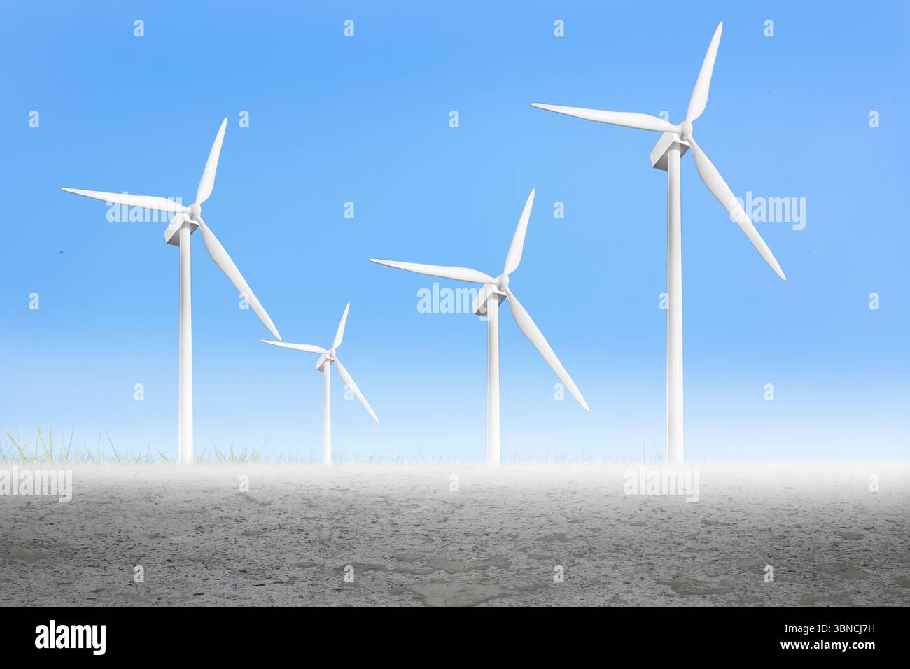 Four wind turbines in a desert Stock Photo - Alamy