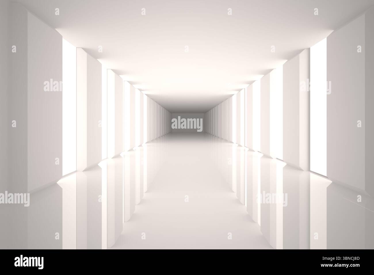 Minimalist corridor stretching in flat design showing glowing panels ...