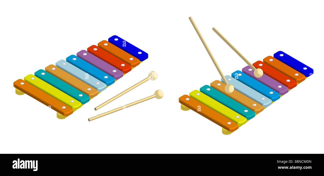 Isometric Xylophone musical instrument of percussion idiophones ...