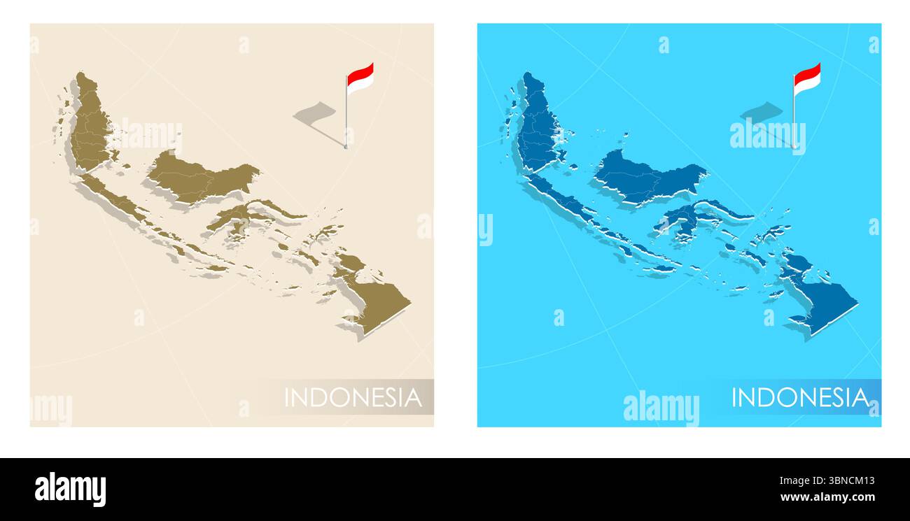 Indonesian country flag installed on geographic positioning map point ...