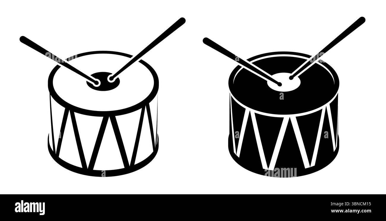 Linear icon, isometric drum with drumsticks musical instrument ...