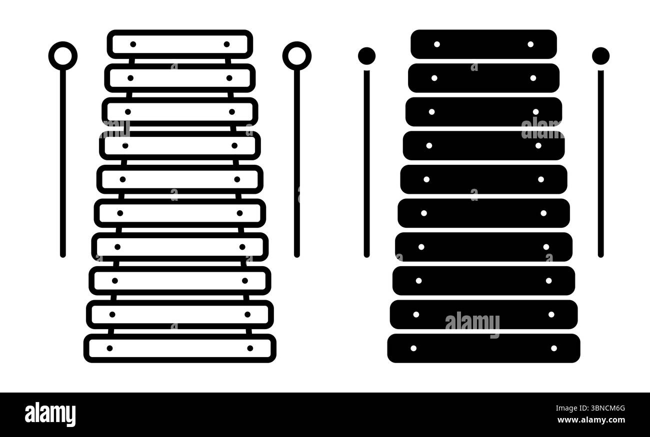 Linear icon. Xylophone musical instrument of percussion idiophones ...