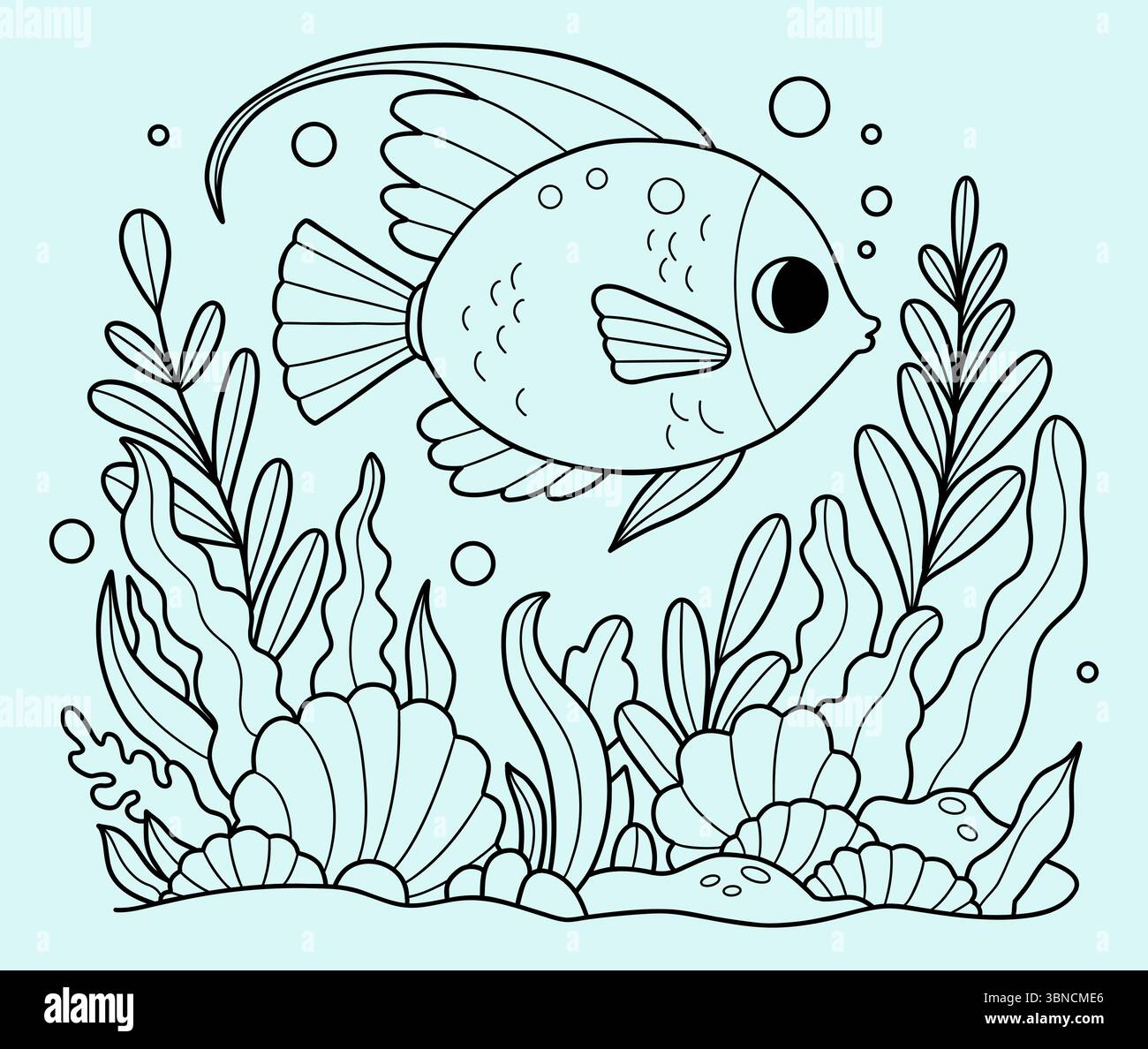 Beautiful tropical fish with algae and corals on seabed and Coral Reef ...