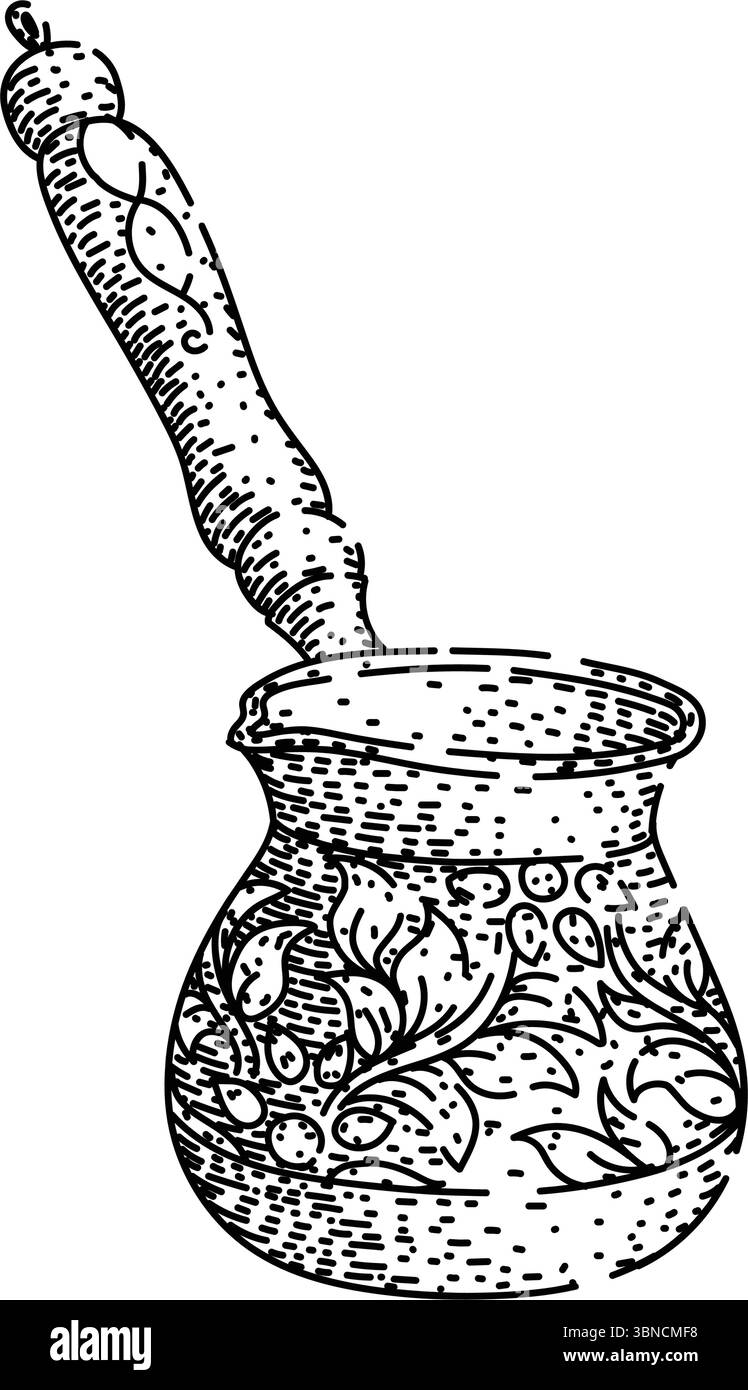brew cezve turkish coffee sketch hand drawn black Stock Vector Image ...