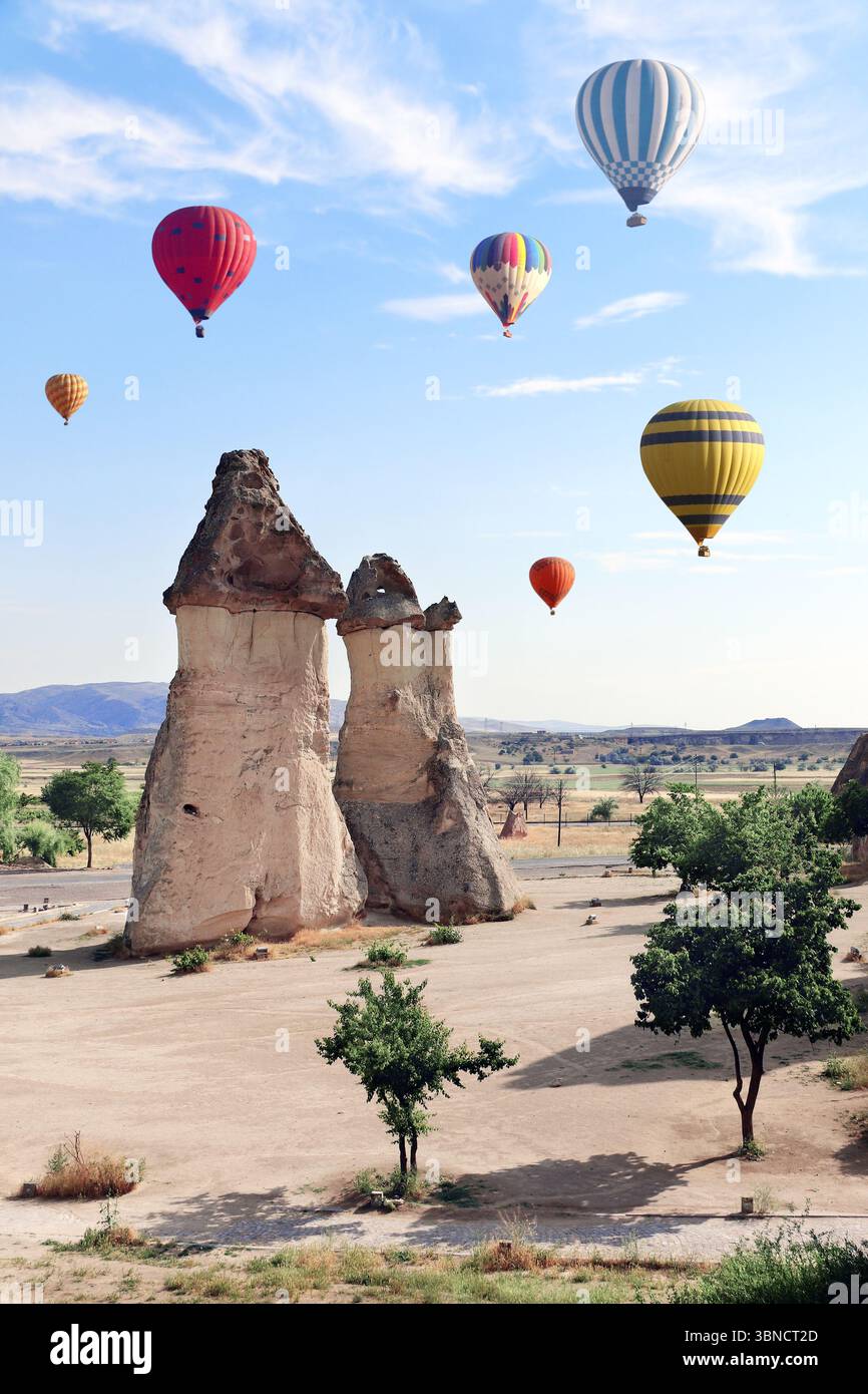 Balloon flight, famous tourist attraction of Cappadocia. Air balloons ...