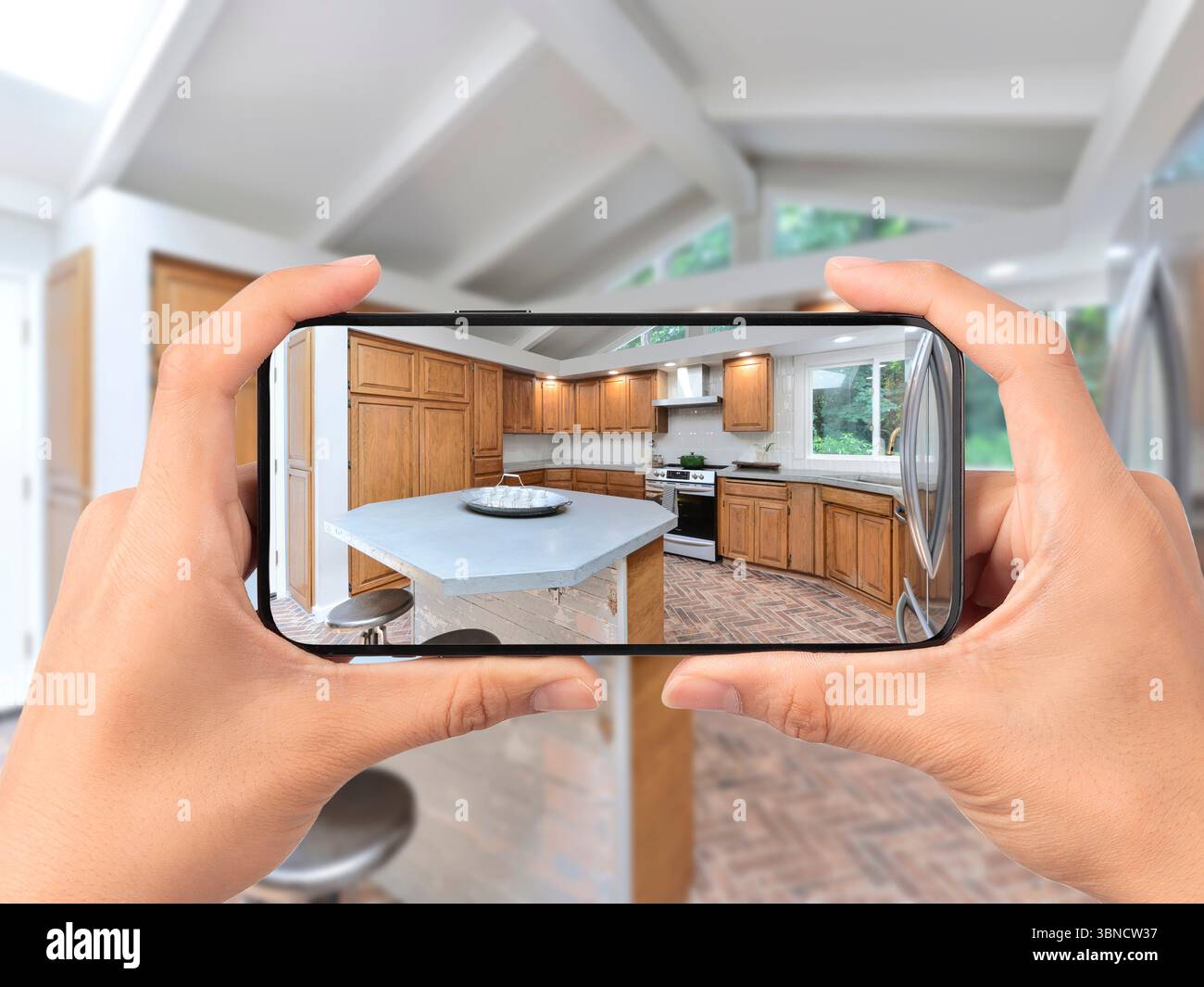 Modern residential kitchen interior with cell phone Stock Photo - Alamy