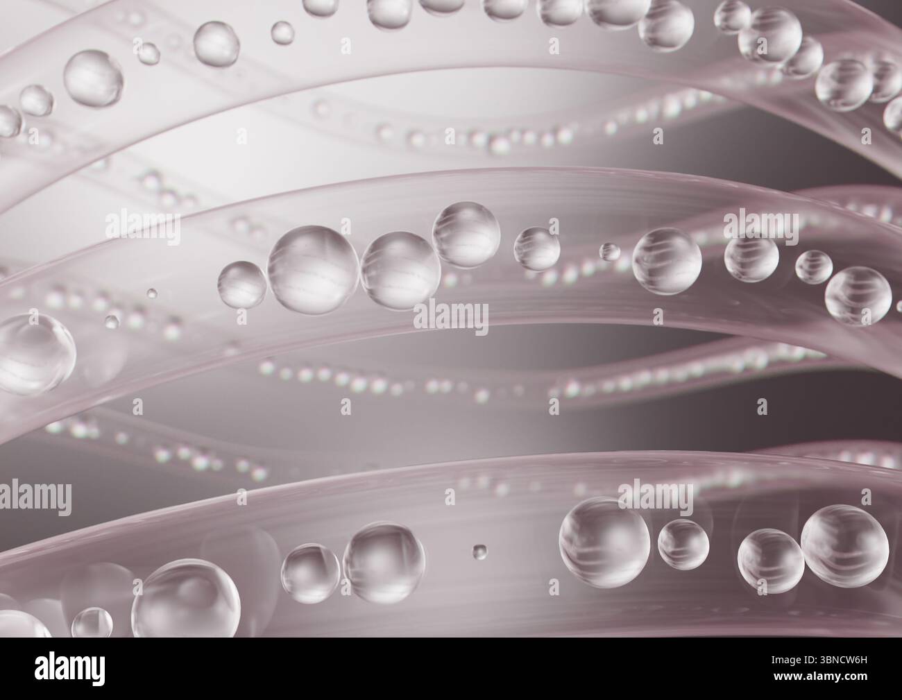 A science themed view of bubble particles in a wavy spiral tube - 3D ...