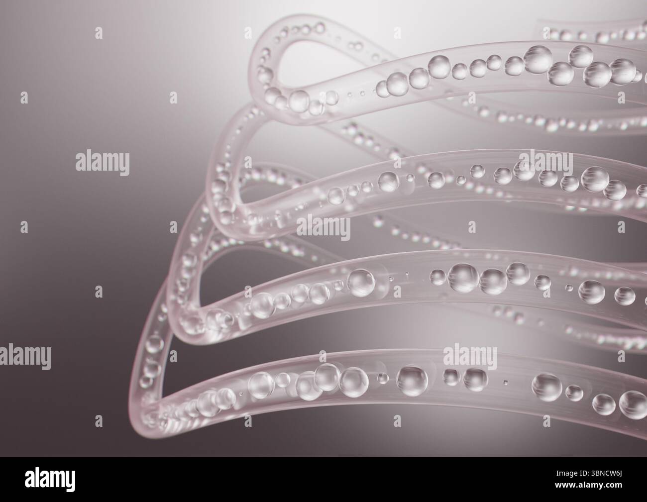 A science themed view of bubble particles in a wavy spiral tube - 3D ...