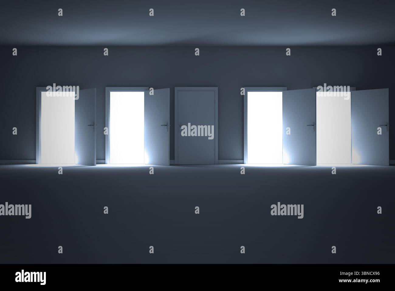 Many doors opening revealing light Stock Photo - Alamy