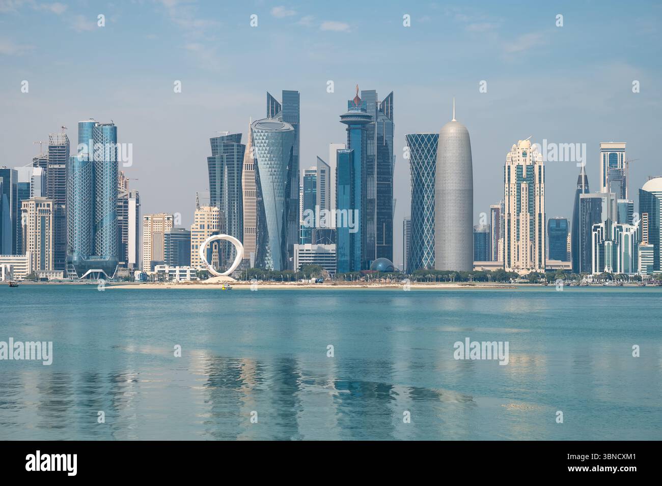 Doha skyline view with amazing sea. Panoramic view of the tall ...