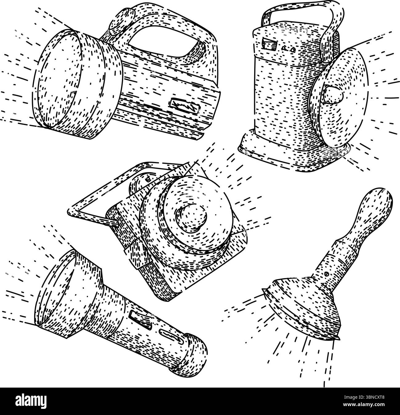 flashlight set sketch hand drawn black Stock Vector Image & Art - Alamy