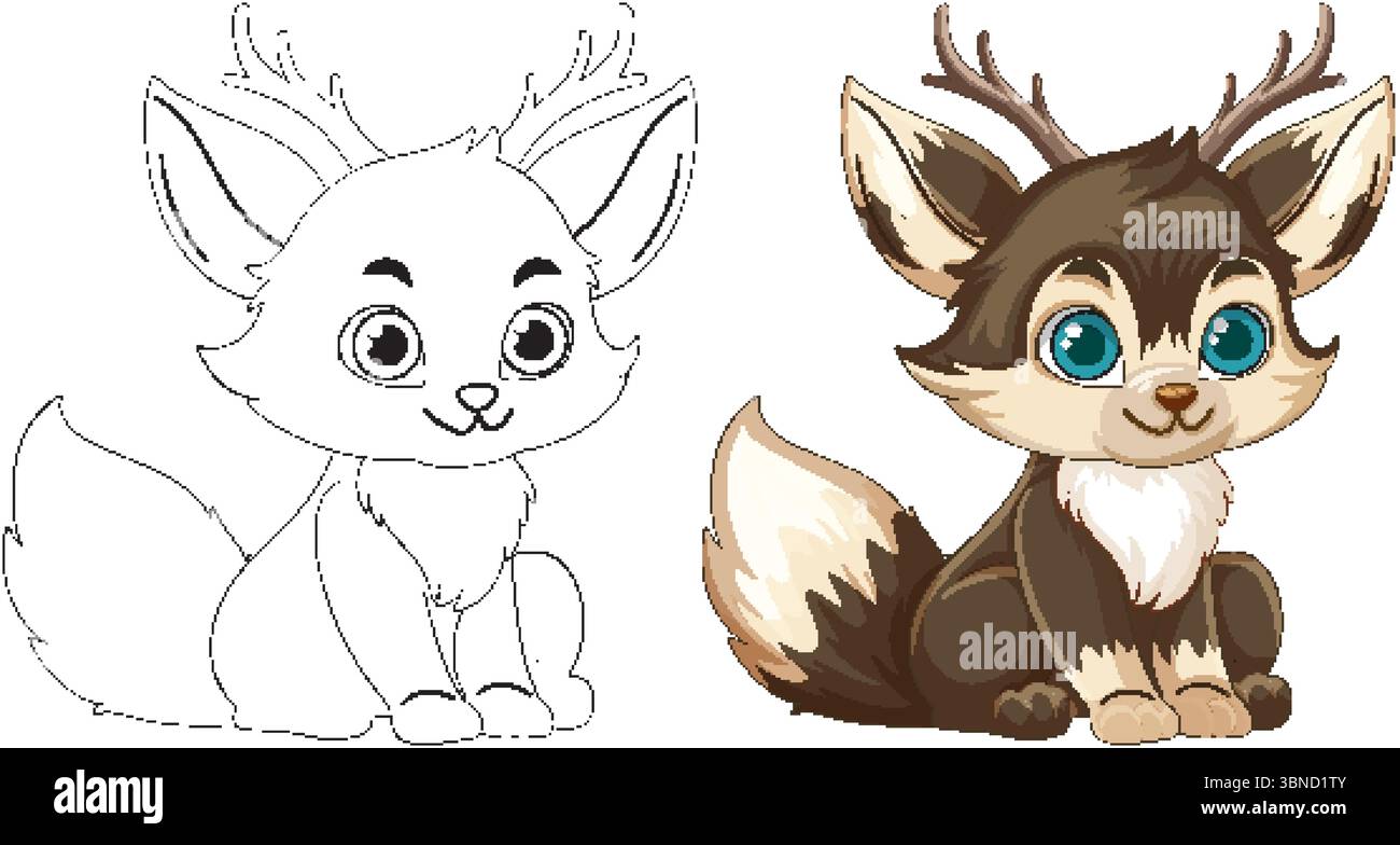 Charming vector illustration of a cute fawn with antlers. Features ...