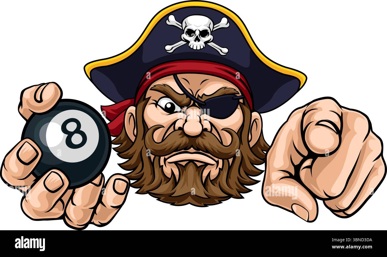 Pirate Billiards Pool 8 Black Ball Sports Mascot Stock Vector Image ...