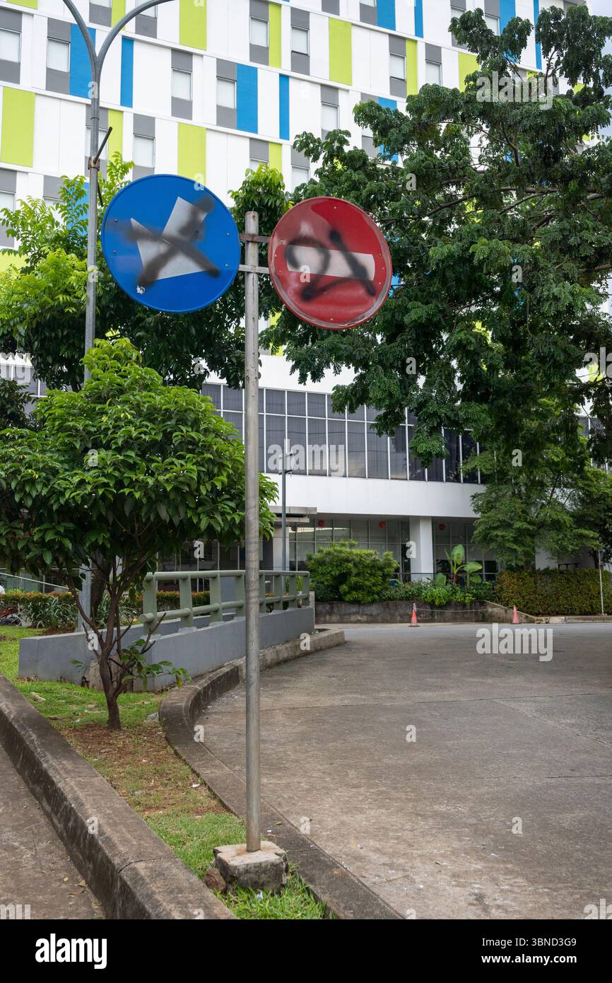 traffic signs crossed out with paint Stock Photo - Alamy