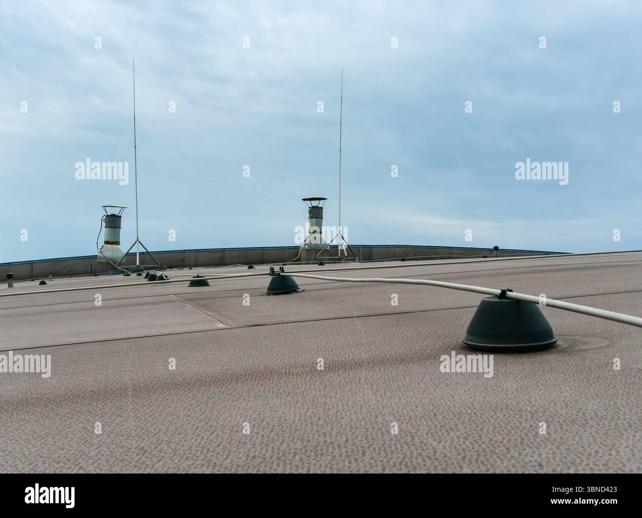 Installed lightning rod and grounding system on the roof of a building ...