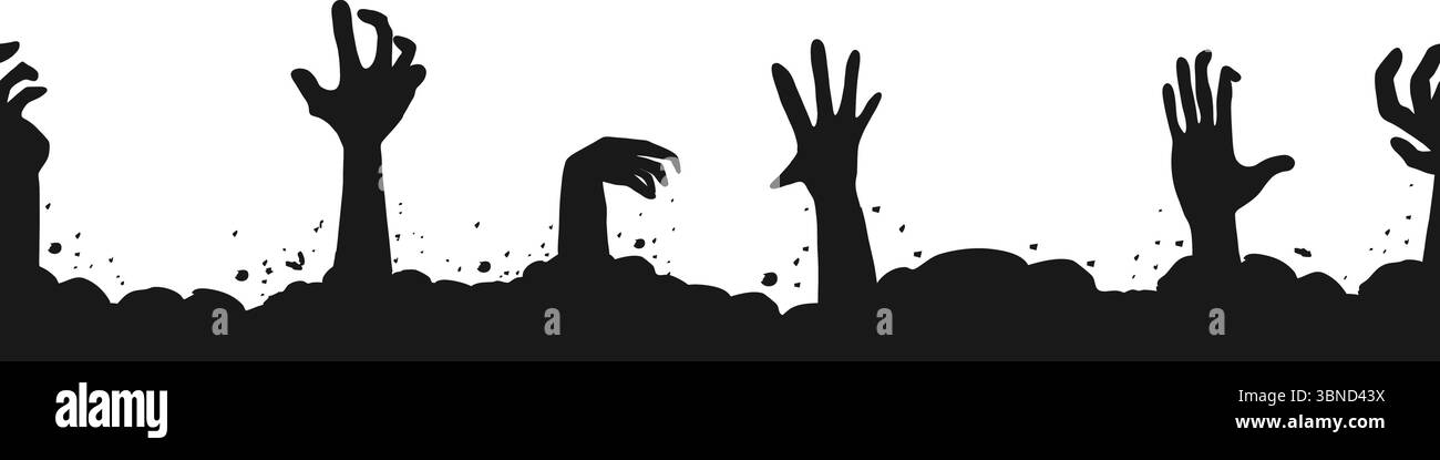 Zombie hand border, monster hand halloween silhouette rising arms ...