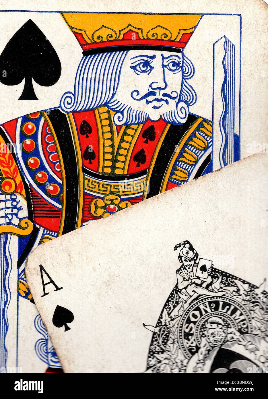 Close up detail from a hand of vintage playing cards in the suit of ...