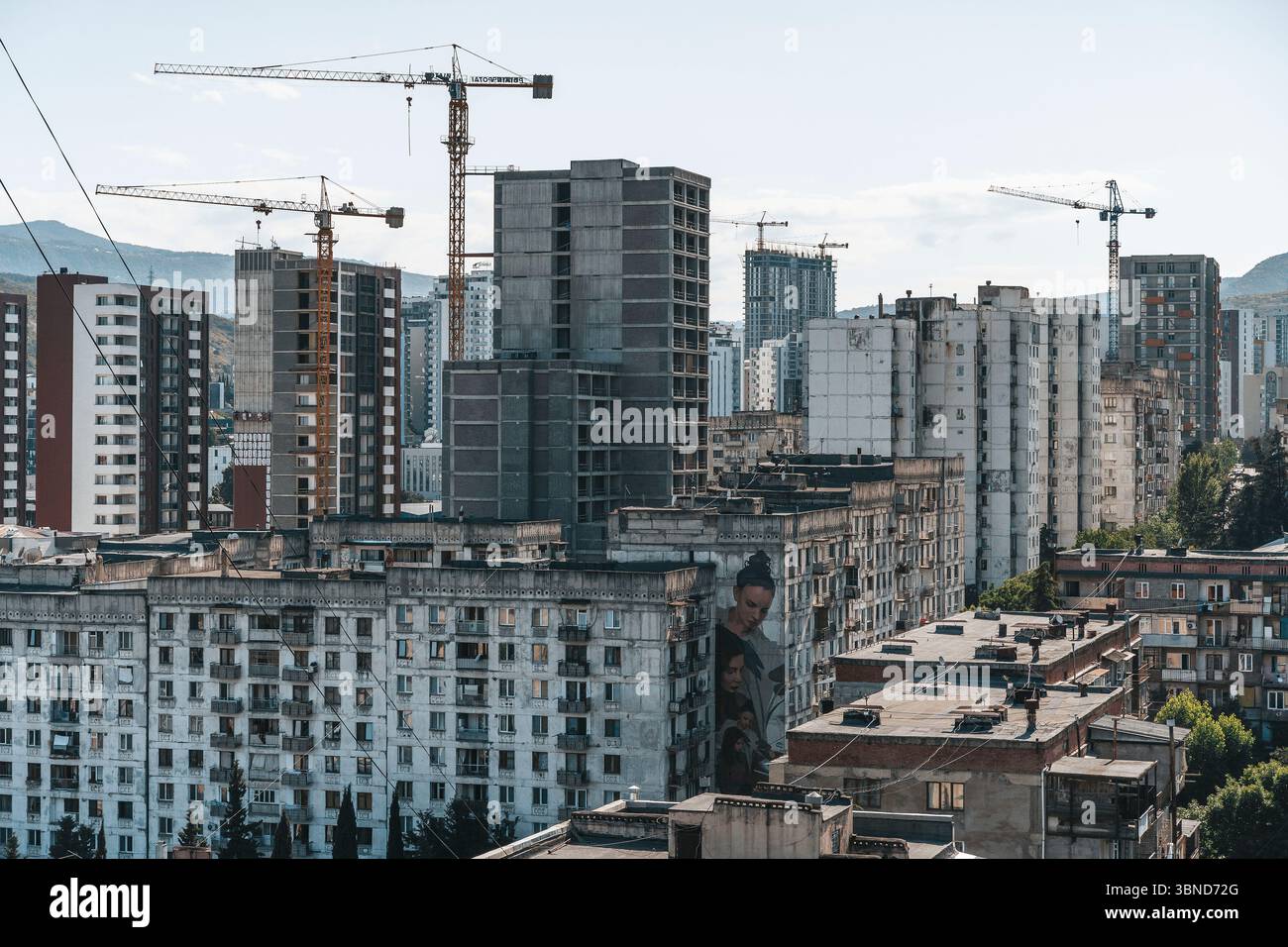 Panoramic cityscape of Tbilisi, Georgia, captured from above. The image ...