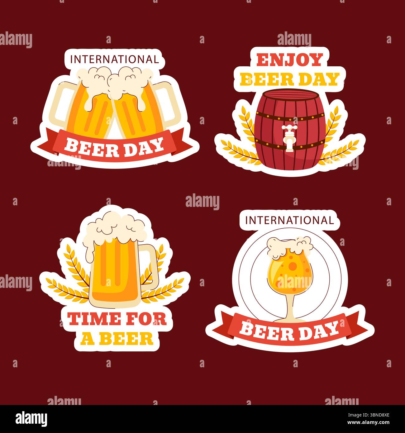 Flat Cartoon Vector of Beer Day Cheers for Social Media Label Marketing ...
