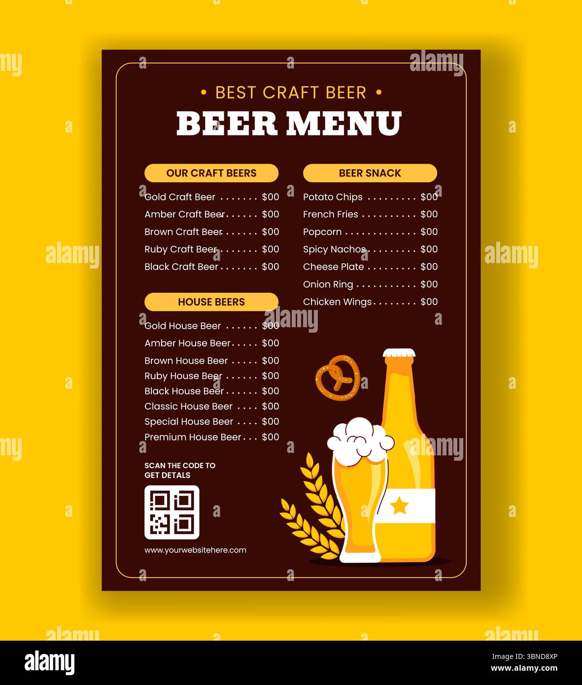 International Beer Day Menu Promotion Design with Flat Cartoon Beer ...